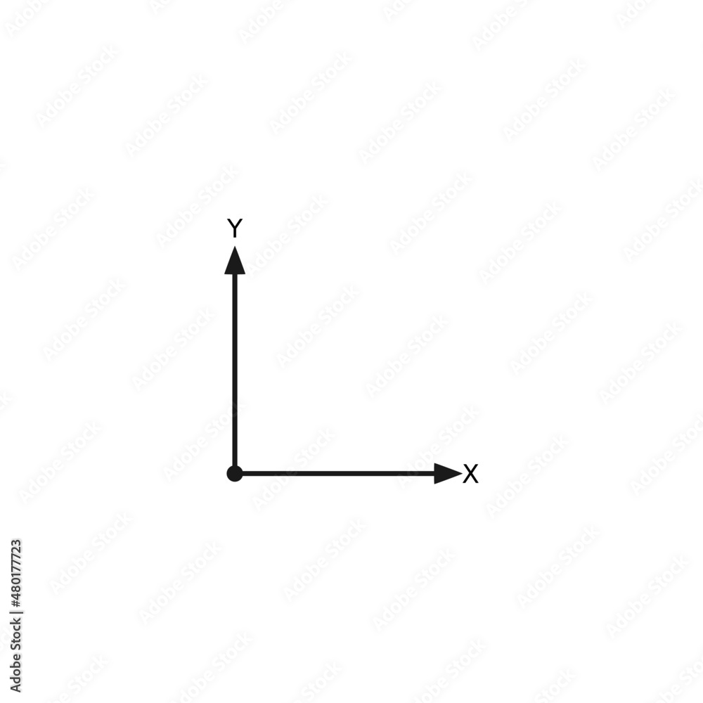 Coordinate system, x and y axis icon, white background, cad, cam , cnc ...
