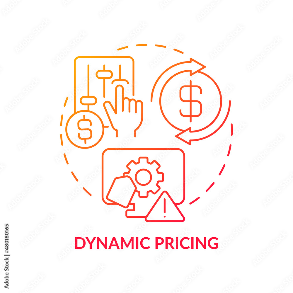 Dynamic pricing red gradient concept icon. Marketing strategy abstract ...