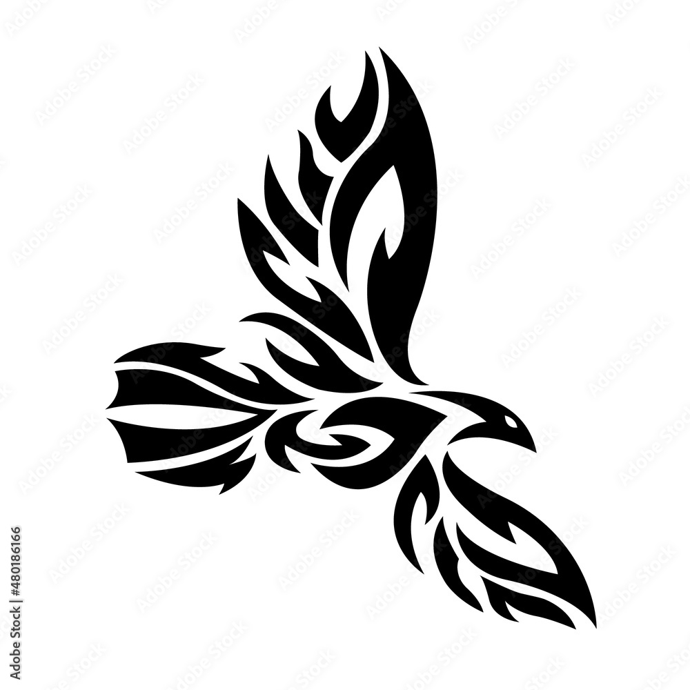 The silhouette, the outlines of a black bird on a white background are ...