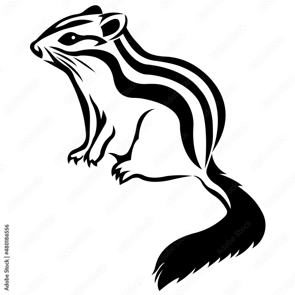 Vector illustration of a black chipmunk rodent on a white background ...