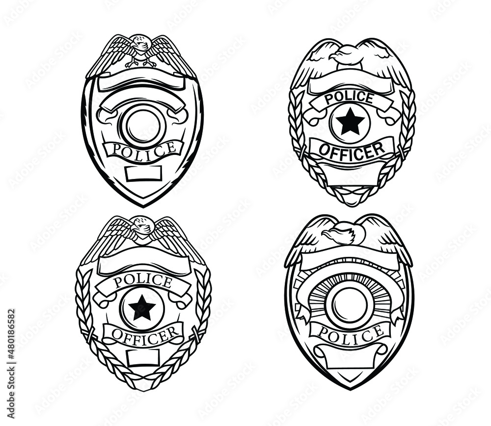 Set of police badge. Collection of law enforcement agent icon. Sheriff badge. Vector ...
