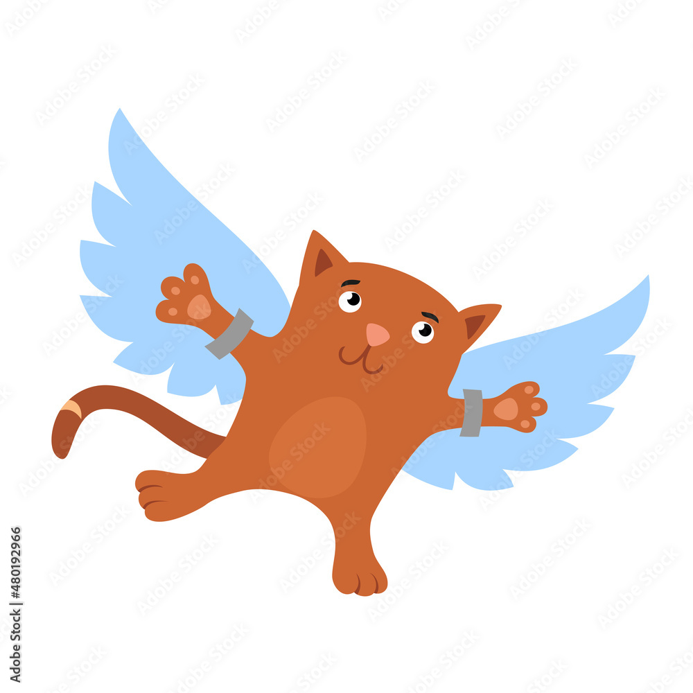 Cartoon flying cat with wings Stock Vector | Adobe Stock