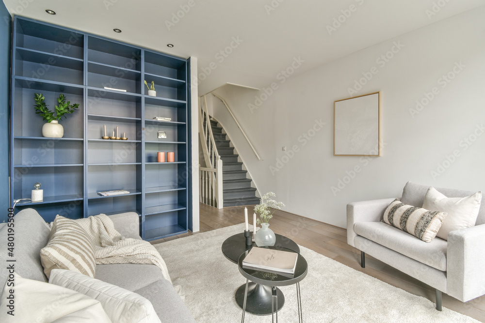 Interior of modern apartment with staircase Stock Photo | Adobe Stock