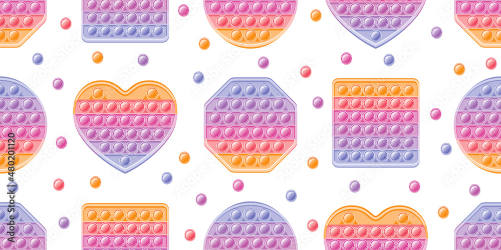 Fidget toy pattern. Popit sensory vector toy. Seamless pastel rainbow ...