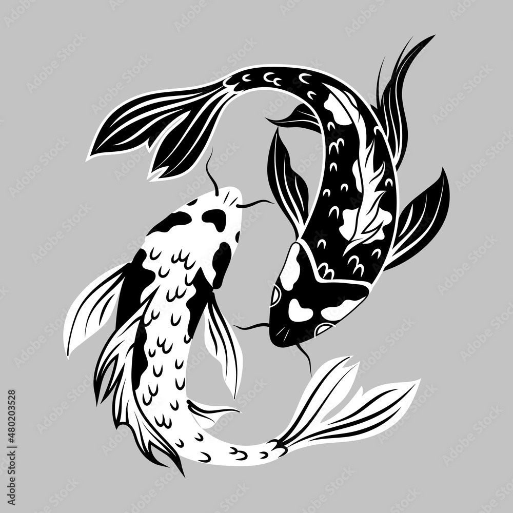 Koi carp fish illustration. Silhouettes of Asian ornamental fish for ...