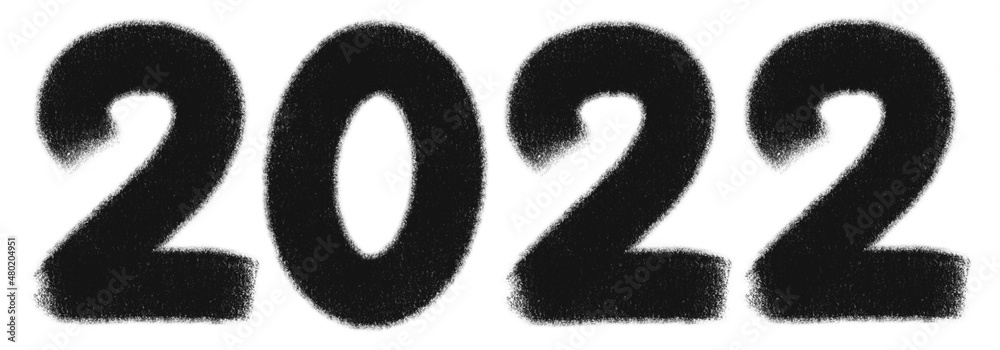 Black Charcoal Numbers 2022 isolated on White Background. Procreate ...