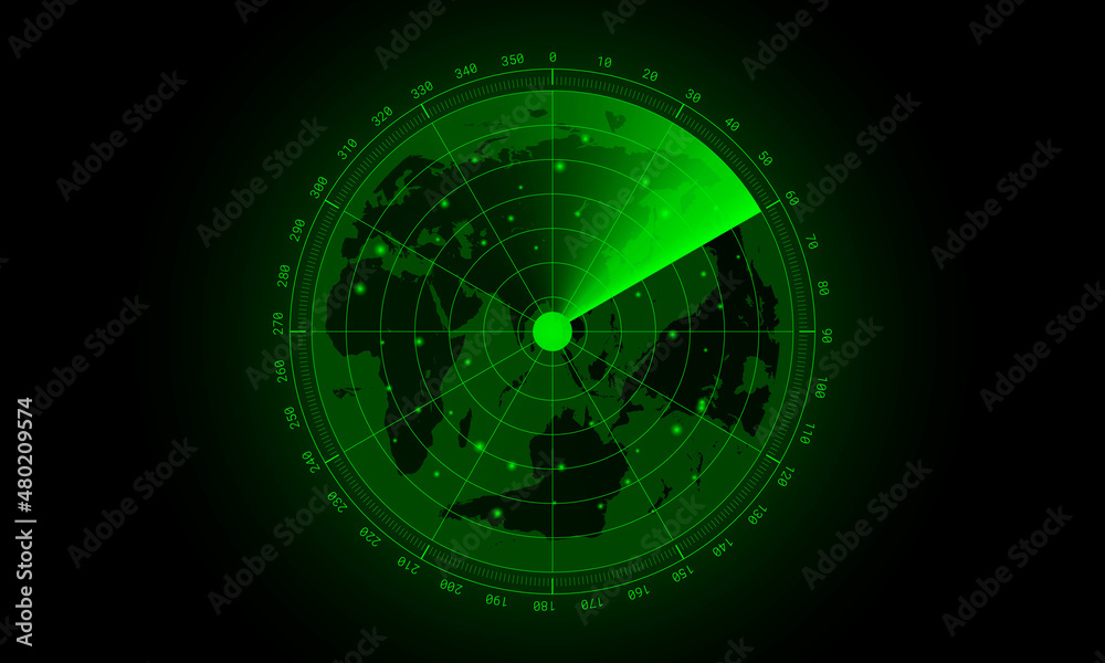 Radar screen Technology background radar display with scanning and ...