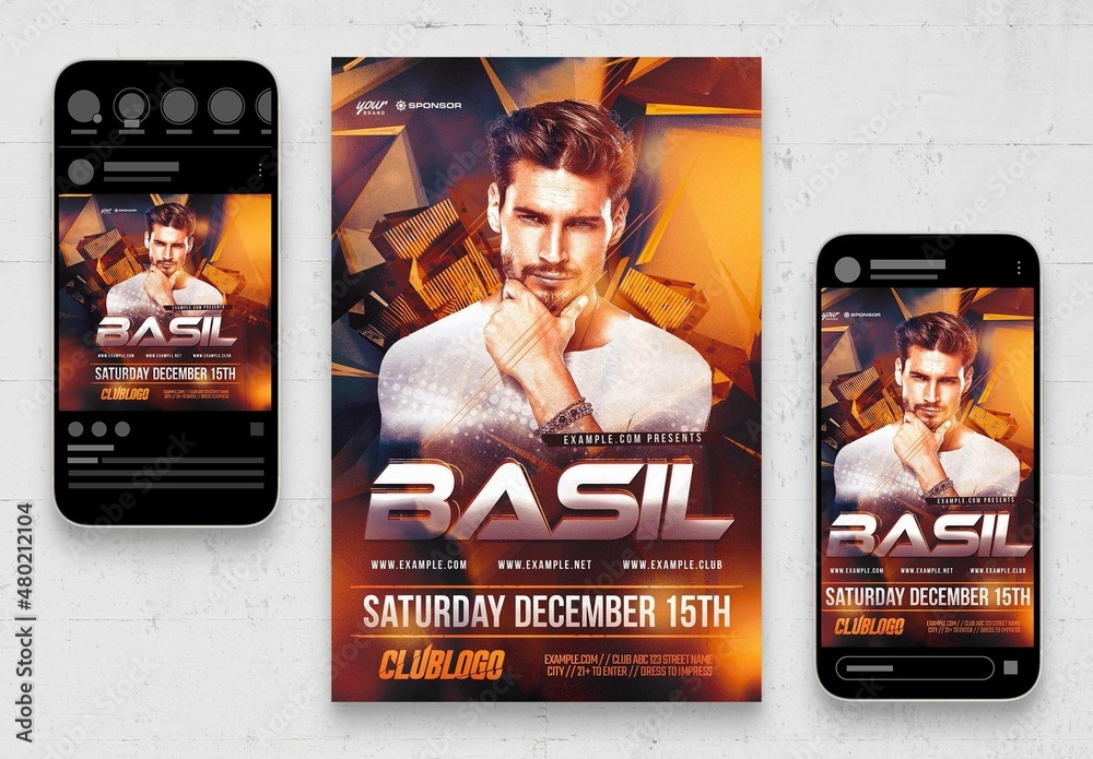 Dj Nightclub Flyer with 3D Geometric Background Stock Template | Adobe ...