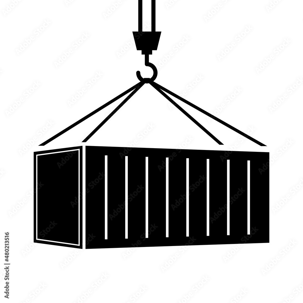 Container icon vector on white background. Shipping container sign. Crane symbol. Export and ...