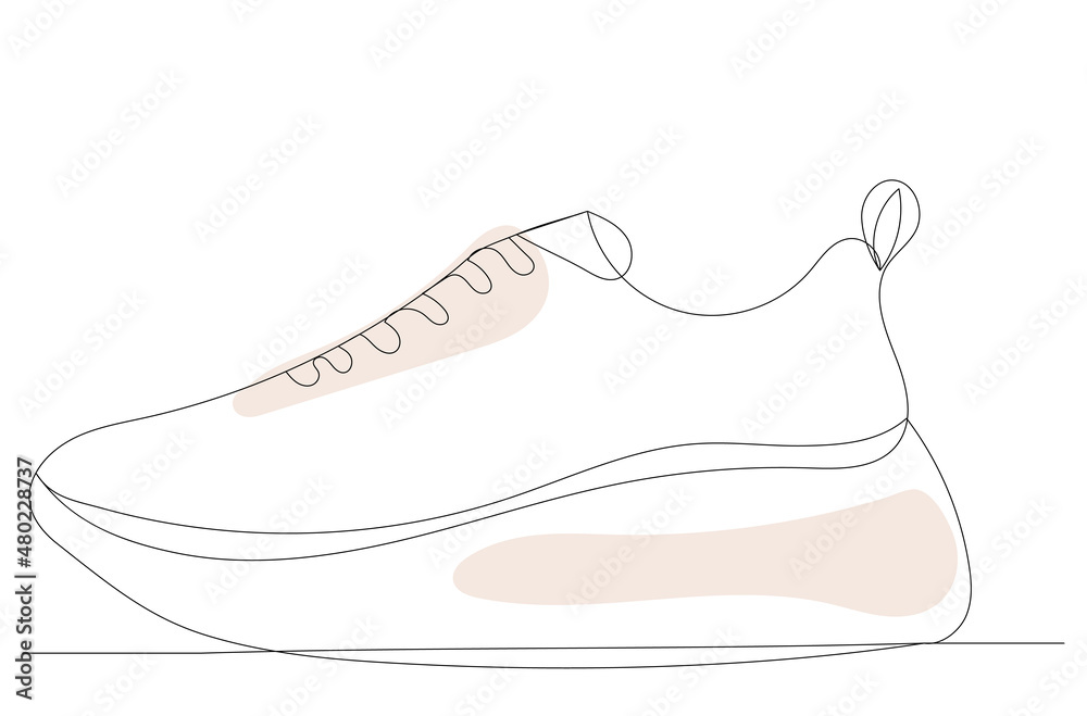 Sneakers drawing in one line, on a white background, sketch, vector ...