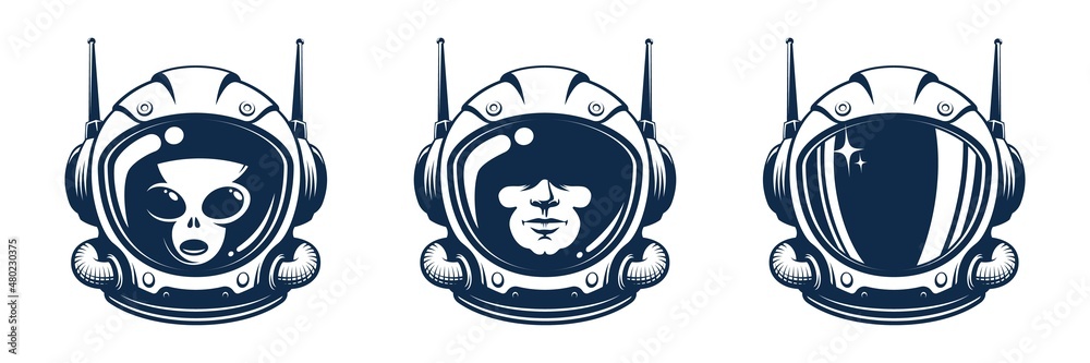 Astronaut helmet vector. Space retro astronaut head. Man in spacesuit ...