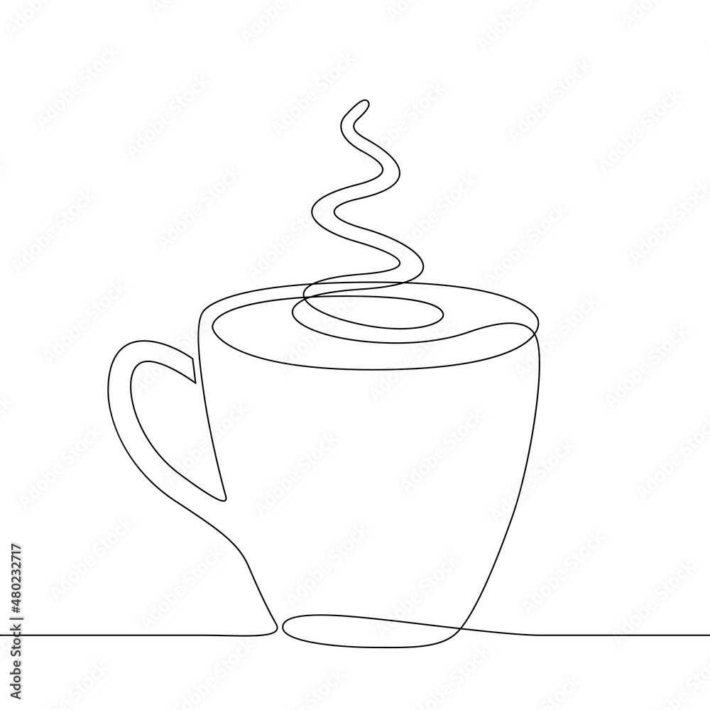 Cup of coffee drawing vector. Continuous single one line art style ...