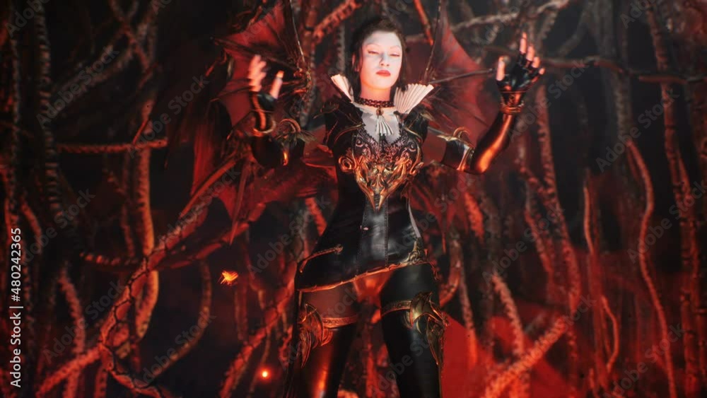 A vampireess destroys her enemies with vampire battle magic in a spooky ...