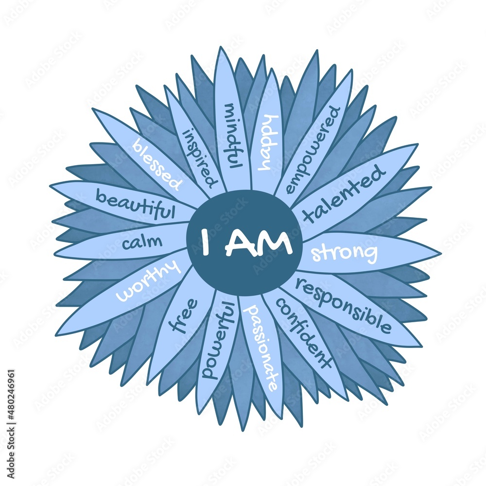 I am affirmations chamomile flower. Self love concept for women ...