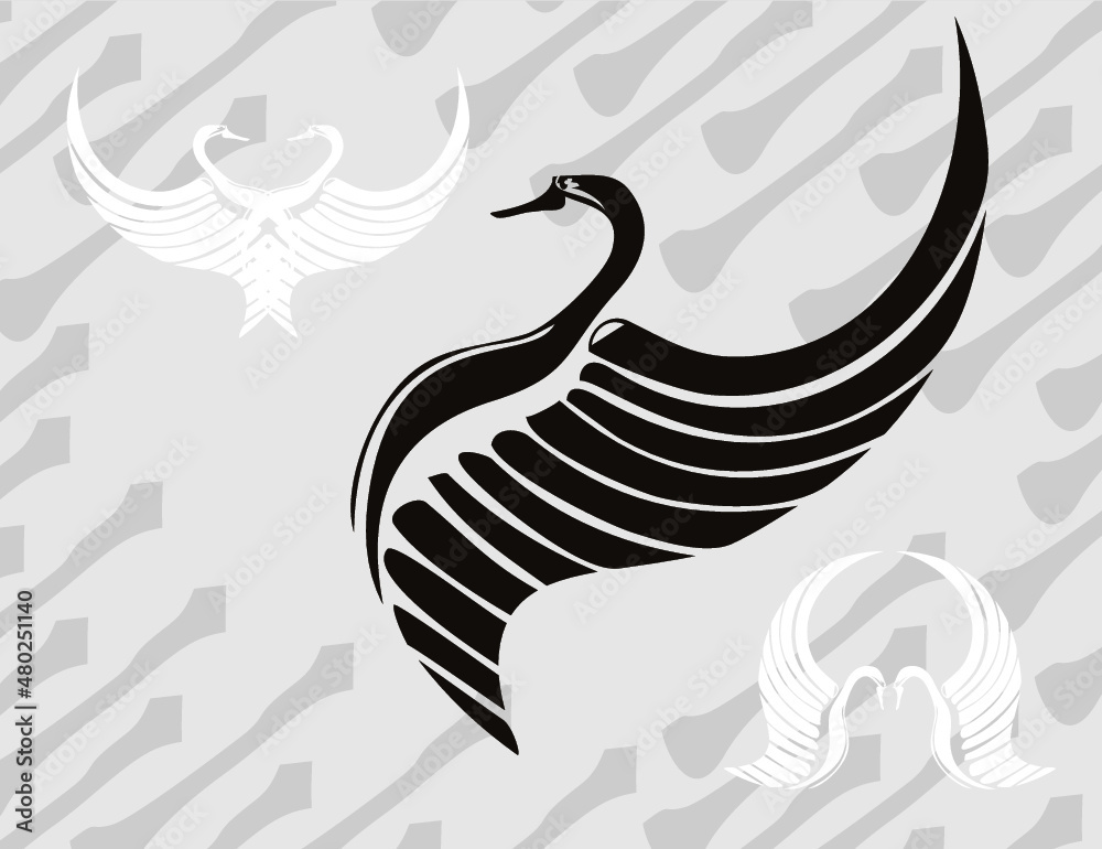 Swan symbol on a gray background for your design. Flying swan icon for ...