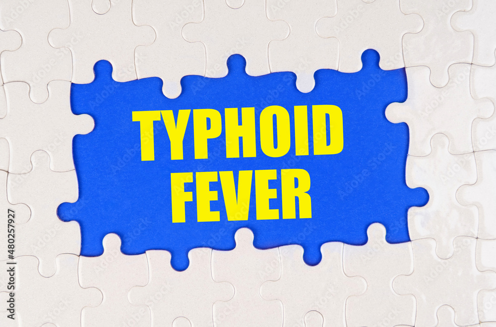 Inside the white puzzles on a blue background it is written - TYPHOID ...