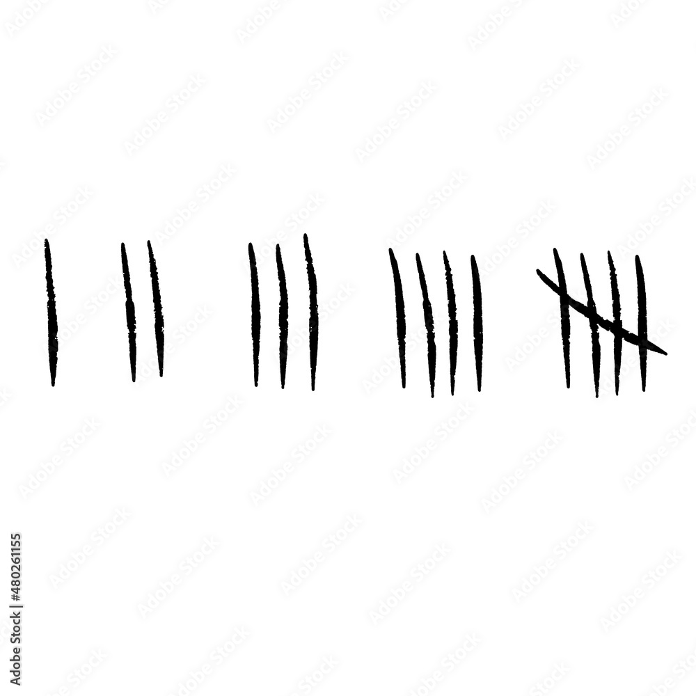 Tally marks. Prison sticks lines counter on wall. Jail sign. Scratch ...