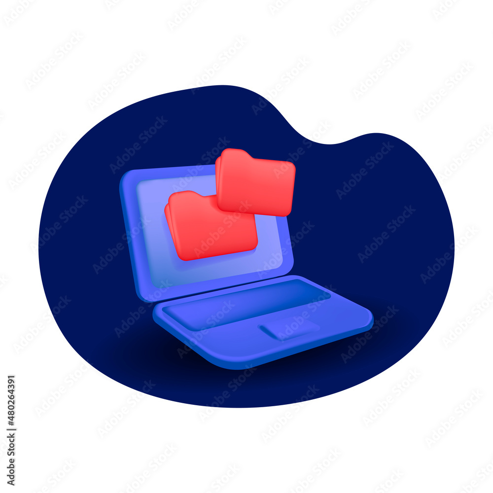 cloud folder icon with laptop computer, wifi isolated on blue ...