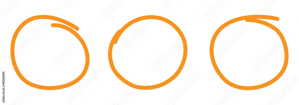 Orange circle pen draw set. Highlight hand drawn circle isolated on ...