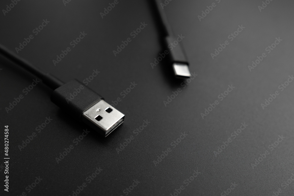 Connecting cables usb type C and type A wires. Old and modern standard ...