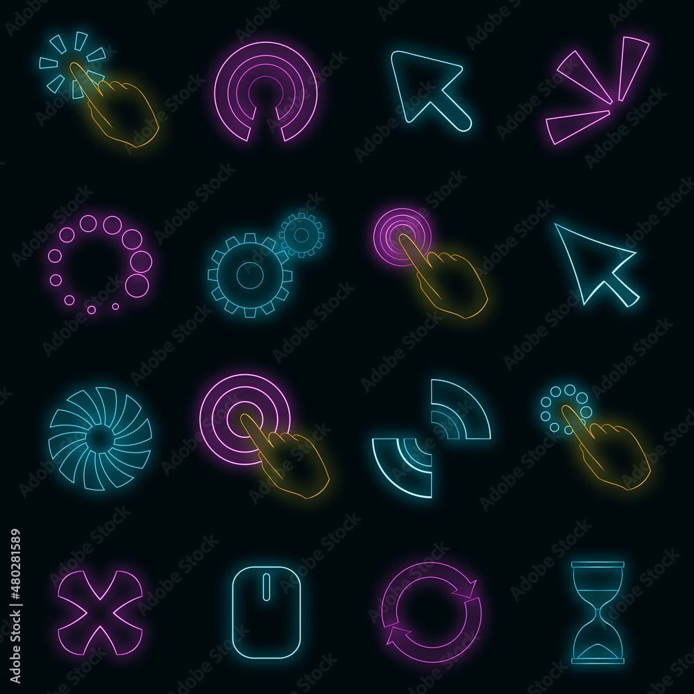 Click cursors icons set. Illustration of 16 Click cursors vector icons ...