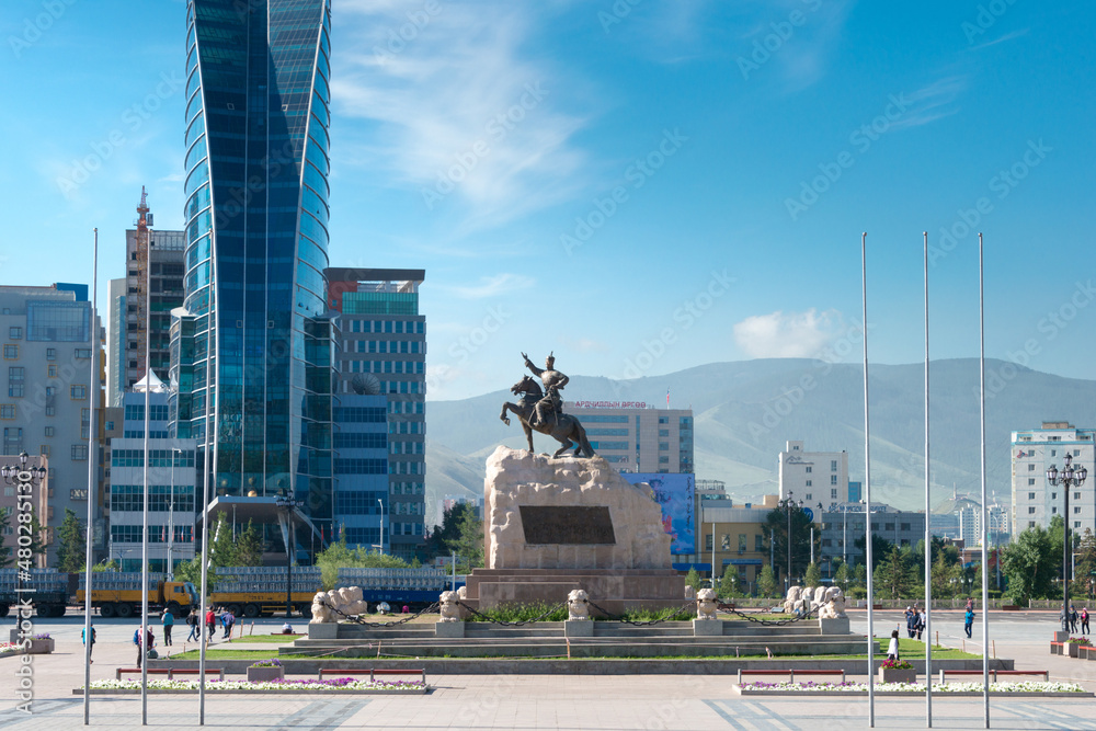 ULAANBAATAR, MONGOLIA - Jul 07 2017: Sukhbaatar Square (Chinggis Square ...