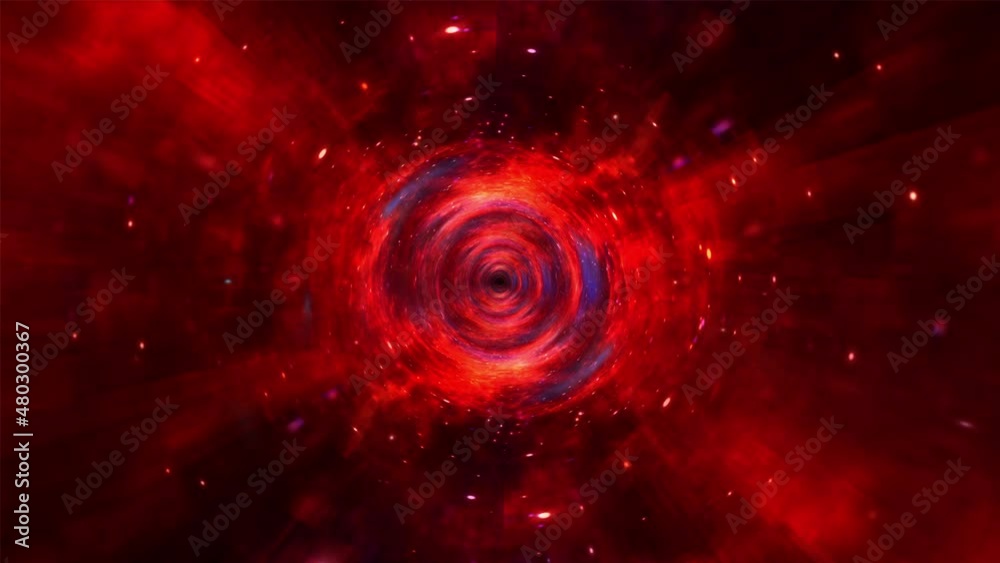 Abstract hyperspace tunnel through colorful vivid blue red space time ...