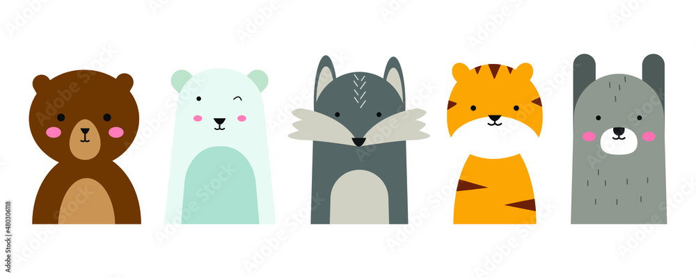 set of cute animal illustrations in flat design style. a simple drawing ...