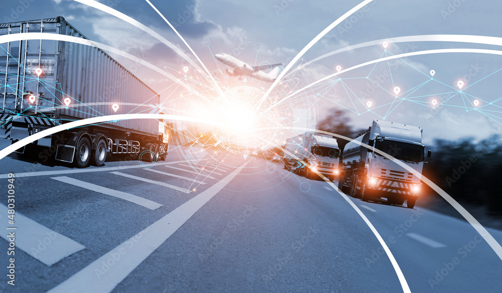 Business Logistics concept, Truck of logistics network distribution and ...