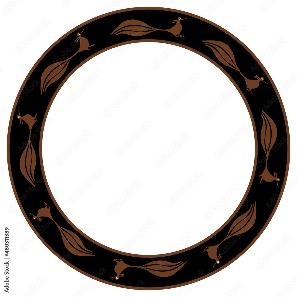Round ethnic frame with stylized birds. Native American pottery design ...