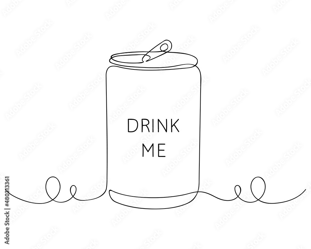 Single continuous line drawing of aluminum can. Stylized soft drink ...