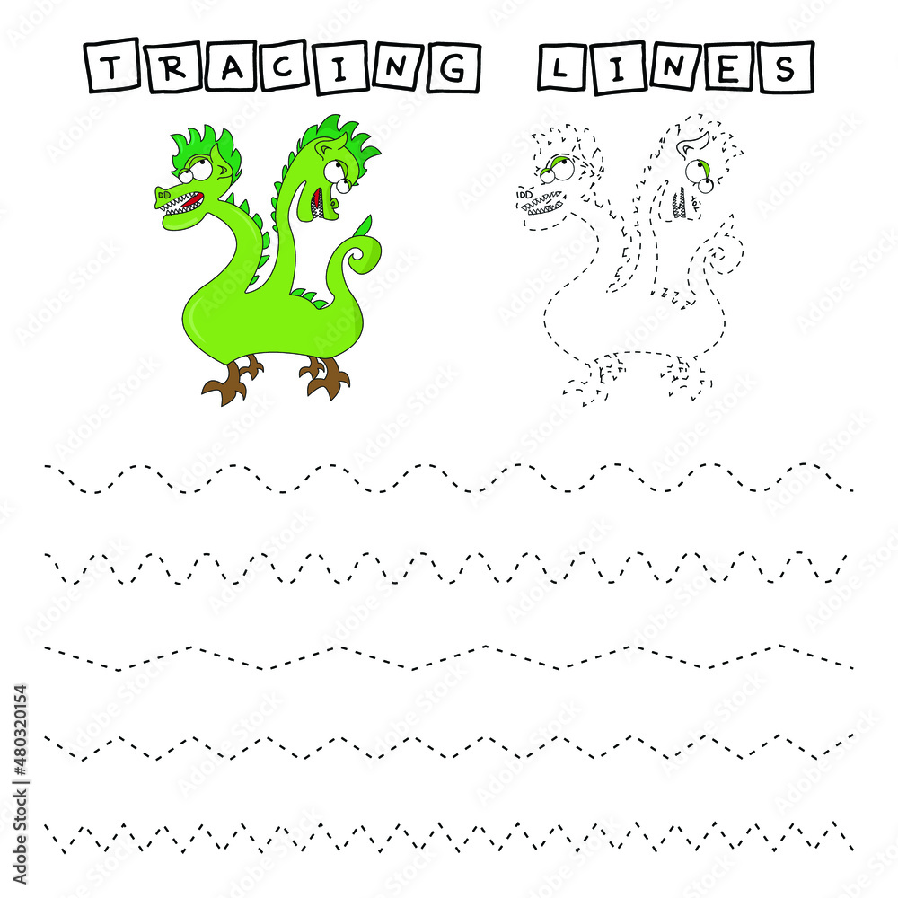 Tracing lines game with funny monsters. Worksheet for preschool kids ...