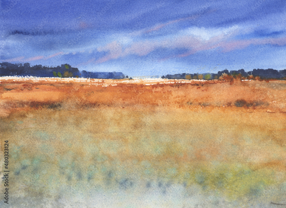 Poster of wall art landscape watercolor painting clip art for ...