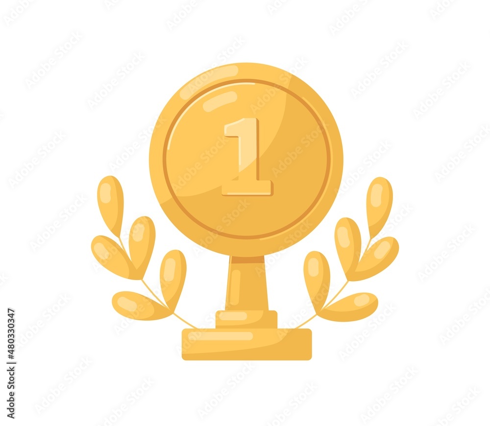 Gold medal stand, award for first place. Golden metal reward with ...