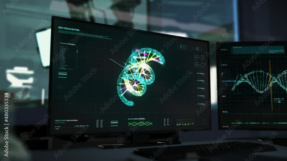 Microscopic Experiment Spiral DNA Projection On Screen In Medical ...