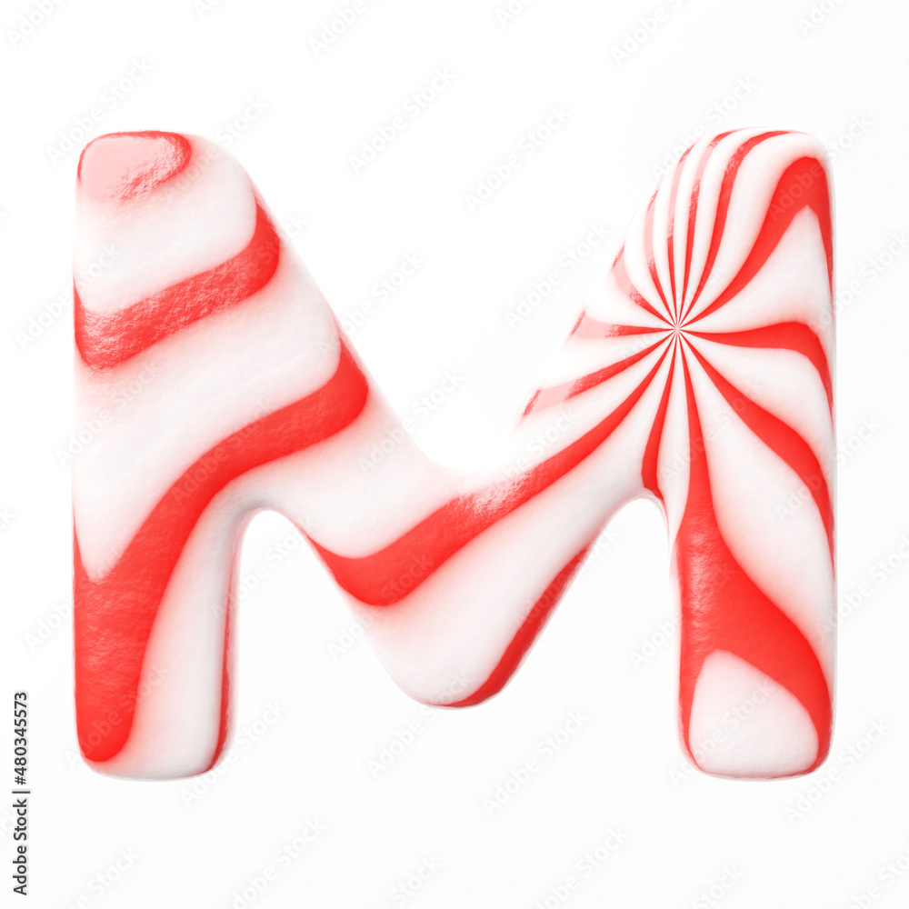 Candy letter M on clean white background isolated sweet candy lollipop ...