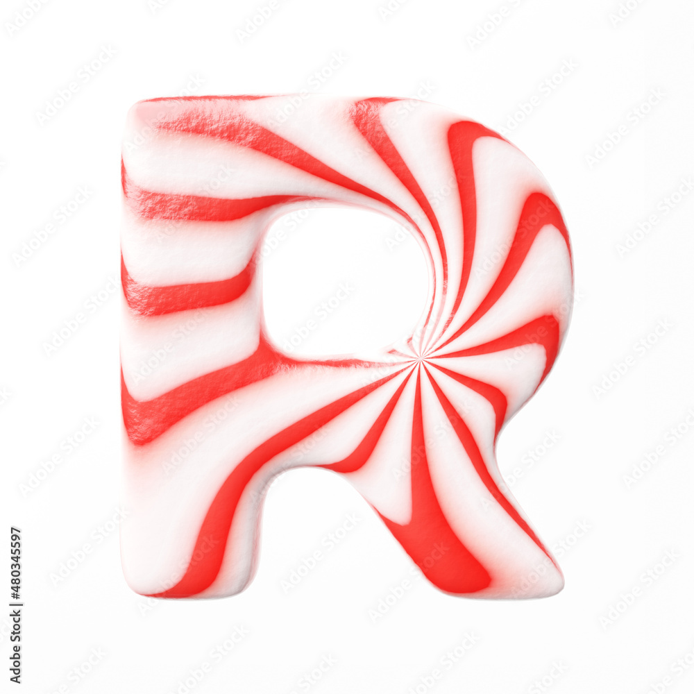 Candy letter R on clean white background isolated sweet candy lollipop ...