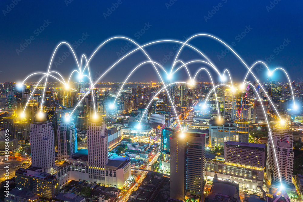 digital data network connection over smart city and communication ...