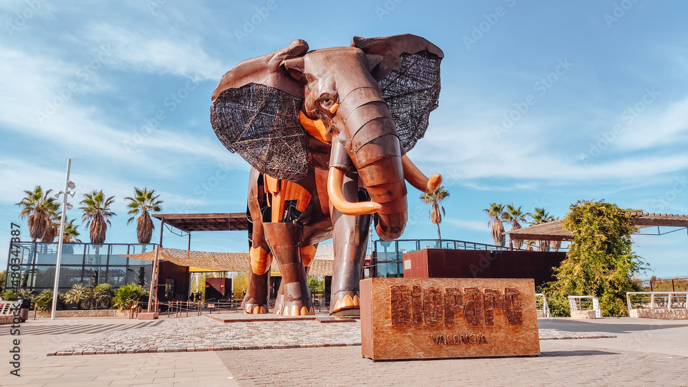 VALENCIA, SPAIN - OCTOBER 27, 2021. Bioparc Valencia entrance with a ...