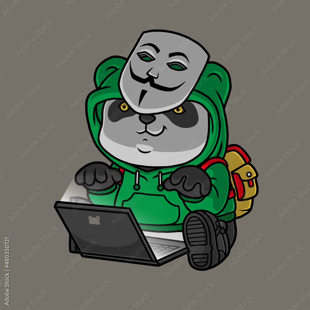 Cool hacker panda cartoon, Hand drawn. Stock Vector | Adobe Stock