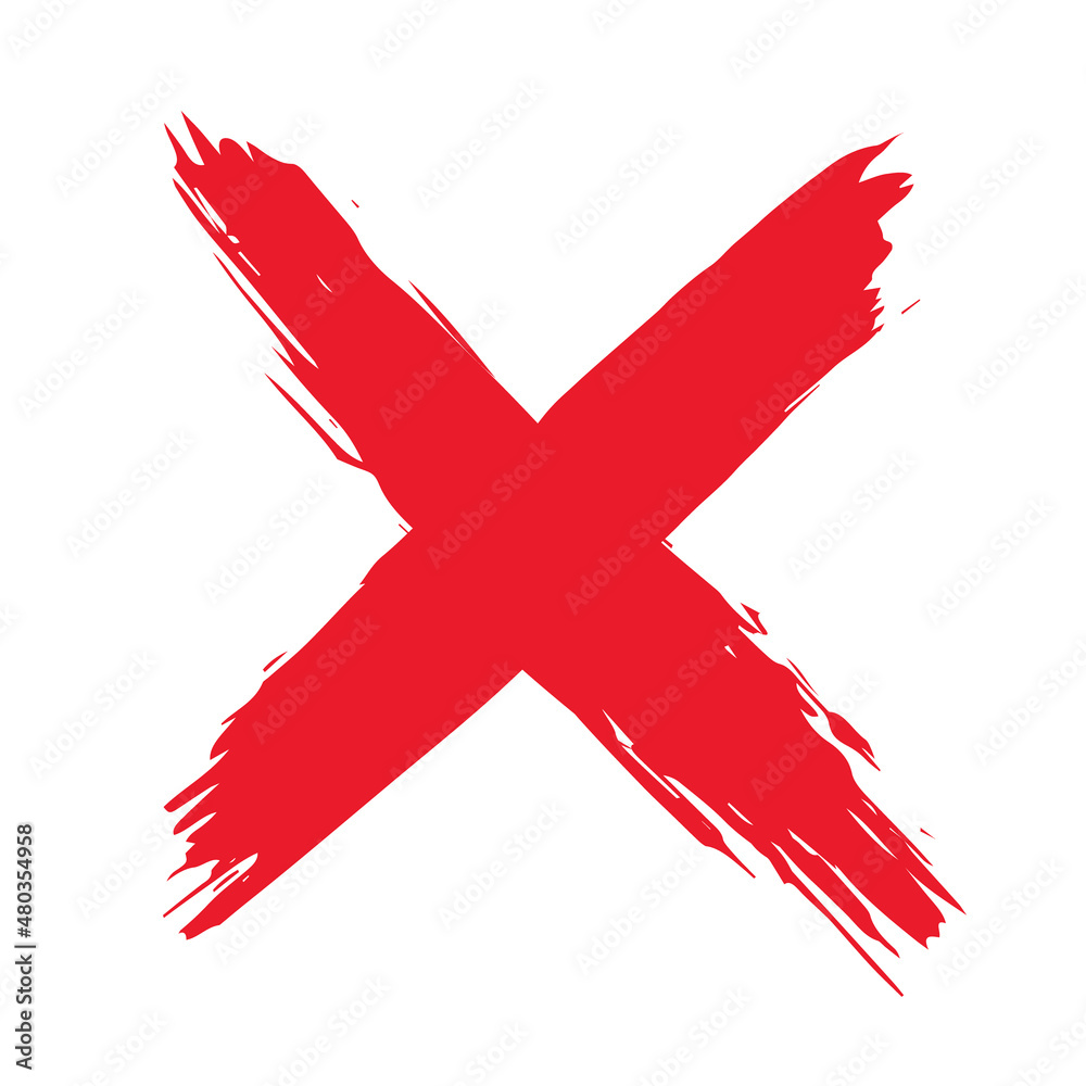 X icon. Red brush cross. Grunge letter mark. Sketch sign isolated on ...