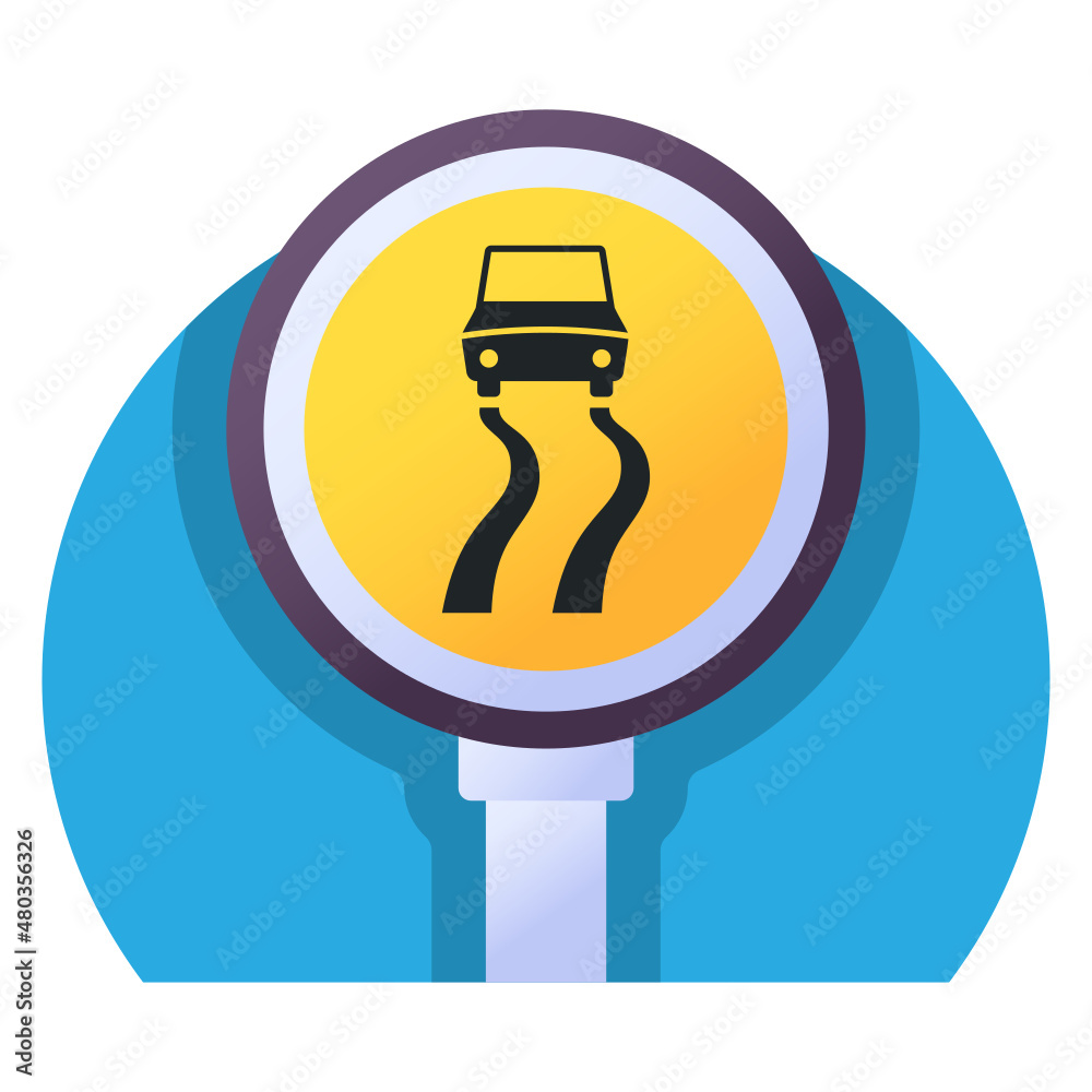 Wet and Snowy Path Vector Color Icon Design, Modern traffic guide ...