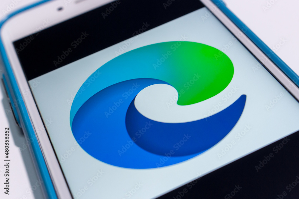 Kumamoto, JAPAN - Nov 10 2019 : The closeup logo of Microsoft Edge, a ...
