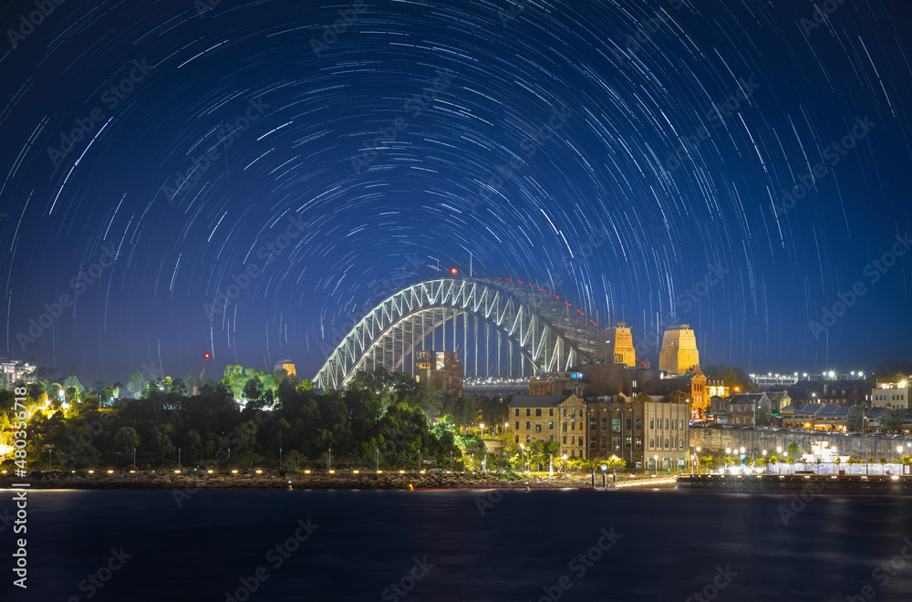 Startrails Sydney Harbour Bridge star trails in the night sky NSW ...