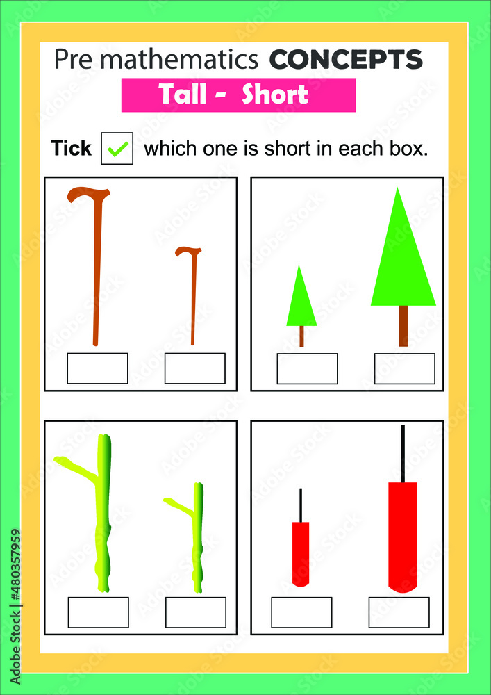 Pre math concepts. Tall short. educational children game. Kids activity ...