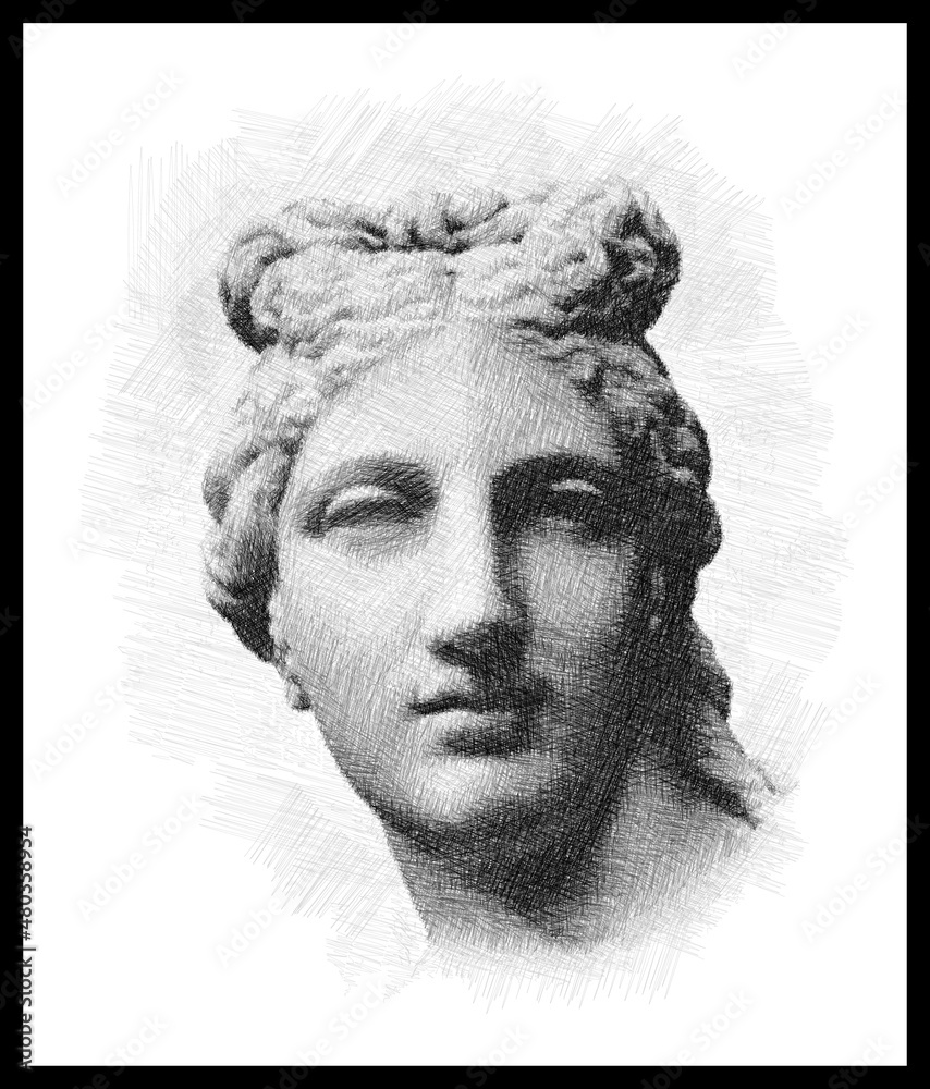 Pencil sketch drawing detail of the Statue of Aphrodite. Parian Marble ...