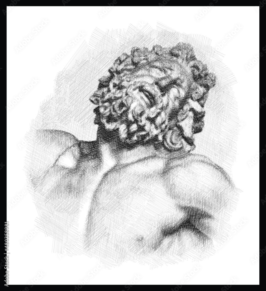 Pencil sketch drawing detail of the Laocoon (Laocoön) and his Sons ...