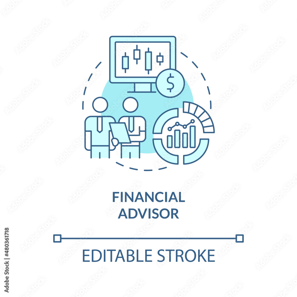 Financial advisor turquoise concept icon. Business management careers ...