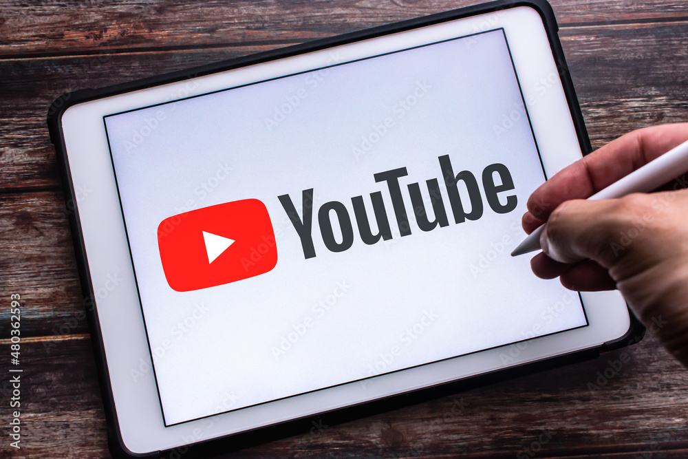 Kumamoto, JAPAN - Jul 25 2021 : Closeup logo of YouTube on tablet ...