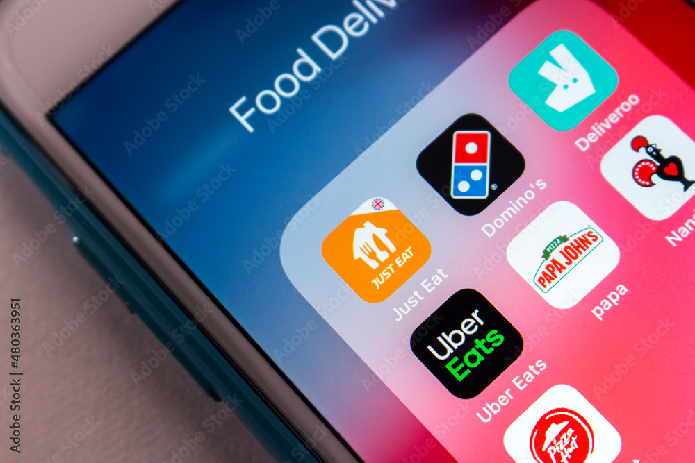 Kumamoto, JAPAN - Aug 16 2021 : Closeup Just Eat app, a UK online food ...